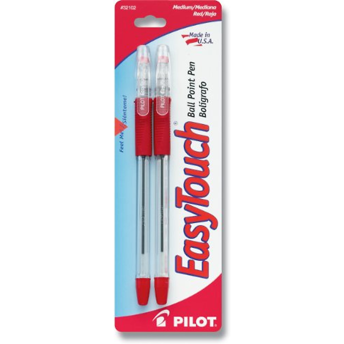 PILOT EasyTouch Ballpoint Stick Pens, Medium Point, Red Ink, 2-Pack (32102)