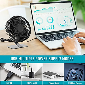 xasla 6'' USB Desk Fan, 4 Speeds Small Desk Fan, Ultra Quiet Electric Plug In, 90° Adjustment, Strong Wind, USB Powered, Portable Desktop Table Fan for Home Office