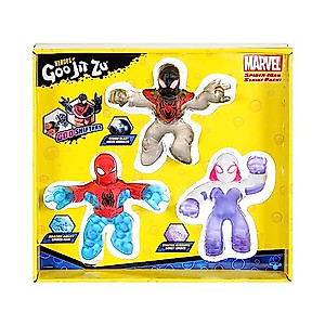 Heroes of Goo Jit Zu Goo Shifters Marvel Spider-Man Strike Pack. 3 Exclusives: Amazing Agility Spider-Man, Stretch Strength Ghost Spider and Goo Shifter Venom Blast Miles Morales | Amazon Exclusive