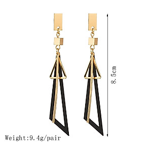 Nilu's Collection Women's Fancy Hollow Triangle Long Geometric Drop Earrings(Gold & Black) (Gold & Black)