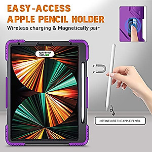GROLEOA for iPad Pro 12.9 Inch Case 2022/2021 (6th 5th Generation): Military Grade Full-Body Protective Cover Case for iPad Pro 12.9 6th/5th Gen - Rotating Stand - Hand/Shoulder Strap, Purple