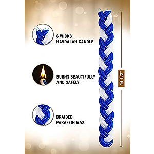 Braided Havdalah Candle - Large Blue and White Paraffin Wax - Handcrafted Havdallah Candle - Shabbat Judaica Gift - Ner Mitzvah