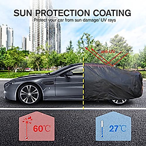 Car Cover Waterproof All Weather, 6 Layers Full Exterior Covers with Zipper Cotton, Mirror Pocket. Outdoor Car Cover UV Snow Rain Wind Dust All Weather Outdoor Protection for Sedan (173-183 inch)