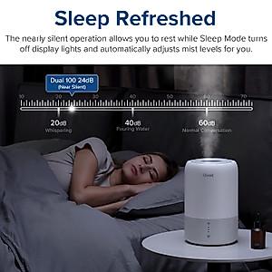 LEVOIT Humidifiers for Bedroom, Cool Mist Air Vaporizer for Babies, Ultrasonic Top Fill Essential Oil Diffuser, Smart Sleep Mode, Auto Shut Off, Quiet, 1.8L, Gray