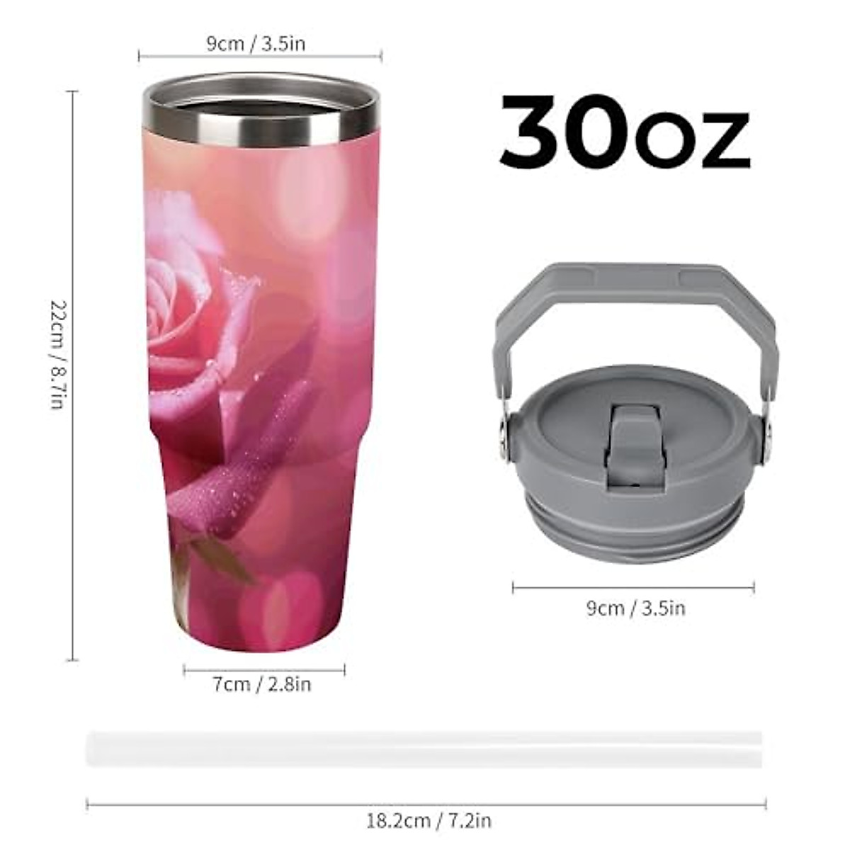Beautiful Flower Images Tumbler 30oz Large Capacity Car Cup with Handle Fit in Any Car Cup Holder Stainless Steel Leakproof Insulated Coffee Tumblers with Lid And Straw