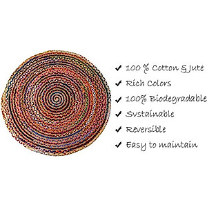 Devik Decor Braided Boho Natural Cotton Chindi Rugs Reversible Non Slip Carpet Handmade Round Area Rug for Farmhouse Living Room Bedroom Kitchen Outdoor Mate, AR01 (3Ft (36 Inches X 36 Inches))