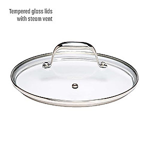 Goodful Ceramic Nonstick Cooking Set, Titanium-Reinforced Premium Non-Stick Coating, Dishwasher Safe Pots and Pans, Tempered Glass Steam Vented Lids, Stainless Steel Handles, 12-Piece, Cream