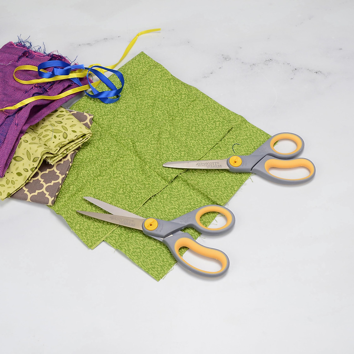 Westcott 13901 8-Inch Titanium Scissors For Office and Home, Yellow/Gray, 2 Pack