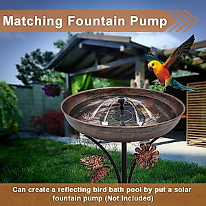 OUISJYER Metal Bird Baths for Outdoors, 12" Dia Bowl with Stake Birdbaths Garden Yard Lawn Decor Brown