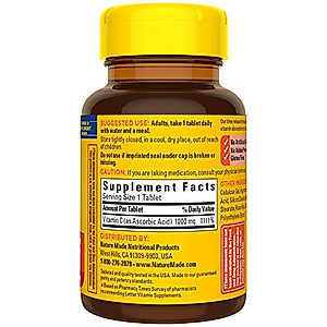 Nature Made Vitamin C 1000 mg Time Release Tablets with Rose Hips, 60 Count to Help Support the Immune System