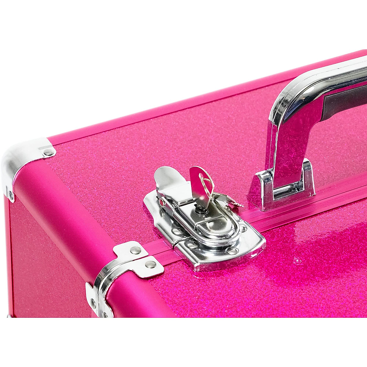 Ver Beauty 4 Wheels Removable Rolling Art Craft Tool Case Storage Organizer Travel Adjustable Dividers – VT003, Magenta Glitter