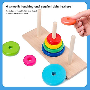 GYBBER&MUMU Wooden Towers of Hanoi (8 Rings) Rainbow Blocks Toy with Storage Box for Kids 3 Years and Up