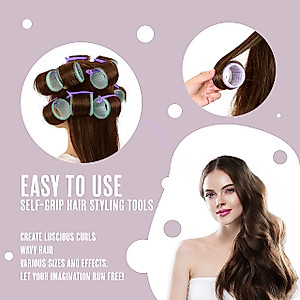 myHomeBody Self Grip Extra Large and Jumbo Hair Rollers with Clips | Hair Rollers for Long Hair | 36 pcs Set - 24 Rollers & 12 Duckbill Clips – Violet & Mint