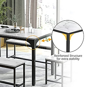 WiberWi Dining Table Set for 6, 47.3” Kitchen Dining Table, 5 Piece Kitchen Table and Chairs for 6, Heavy Duty Dining Room Table with Metal Frame & Faux Marble Tabletop for Kitchen Small Spaces