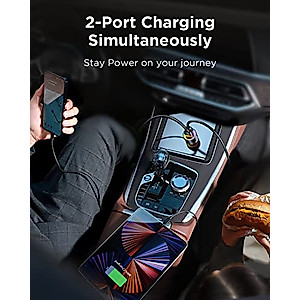 Car Charger, TOLLEFE 24W 4.8A Dual Port Cigarette Lighter Fast USB Car Charger RGB LED Light Car Charger Adapter Compatible with iPhone 14 Pro Max/13/12/11,Samsung S22/S21/S10/S9/S8