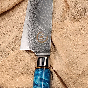 Fukep Chef Knife Set, Kitchen Knife Set of 3, Damascus VG10 Steel, Blue Handle Series