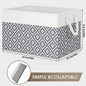 StorageTastic Storage Bins, 3-Pack Large Storage Box with Rope Handles, Collapsible Storage Basket for Organizing Books, Clothes, White & Grey