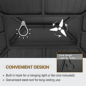 EAGLE PEAK 10x12 Outdoor Double Roof Hardtop Gazebo with Decorative Lattice Eave Steel Frame, Mosquito Mesh Netting and Light Beige Privacy Curtains, Backyard Patio Garden Gazebo Pavilion, Black