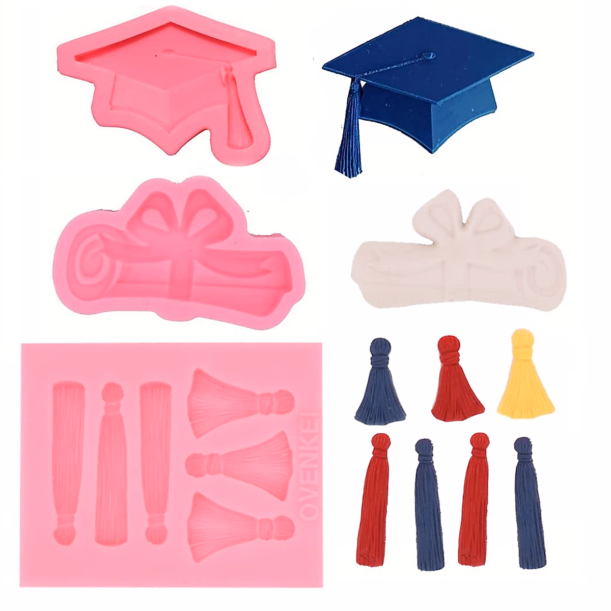 Graduation Mold Graduation Chocolate Candy Molds Graduation Cupcake Toppers Graduation Tassels Chocolate Candy Fondant Mold for Graduation Party Supplies