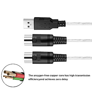 QIANRENON 5 Pin MIDI Music Editing Cable 1 in 1 Out MIDI to USB Adapter Cable for Piano Keyboard to PC/Mac/Laptop Silver 2m