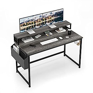 MUTUN 47" Computer Desk, Home Office Desks, Modern Writing Desk with Monitor Stand, PC Desk with Storage Bag and Hook, Grey Oak
