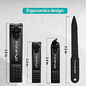 Foranyo Nail Clipper Set - 4 Pack Nail Clippers for Men Women, Stainless Steel Fingernail & Toenail Clippers Nail Cutter Set with Metal Tin Box for Thick Nails [Black]