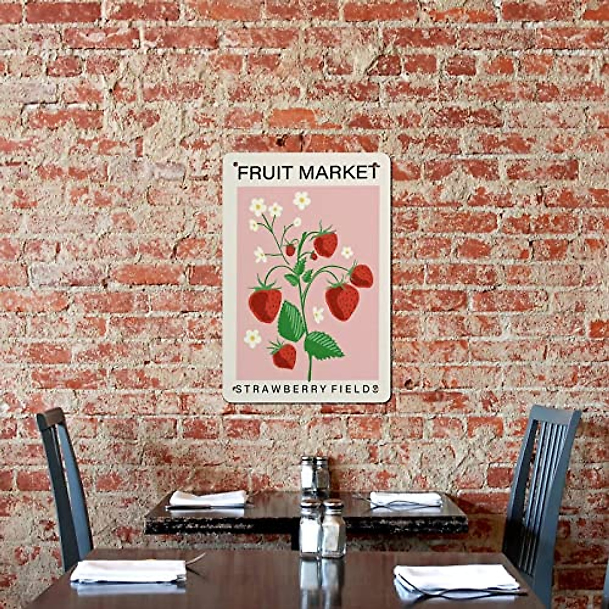 Loyience Fruit Market tin Sign, Strawberry Fruit Print, Kitchen Art Print, Food Art,Pink Home Decor, Dining Room,Retro Signs Home Decoration Gifts for Mom,Dad and Friends Metal Tin Sign 5.5X8 Inch