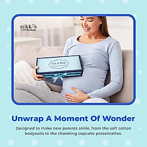 Unique Cupcake Baby Boy Gift Set | Baby Boy Newborn Essentials | Baby Clothes for Boys | Newborn Boy Outfits for Expecting Moms and Gender Reveals | Baby Layette Set - Blue | Nikki's Gift Baskets