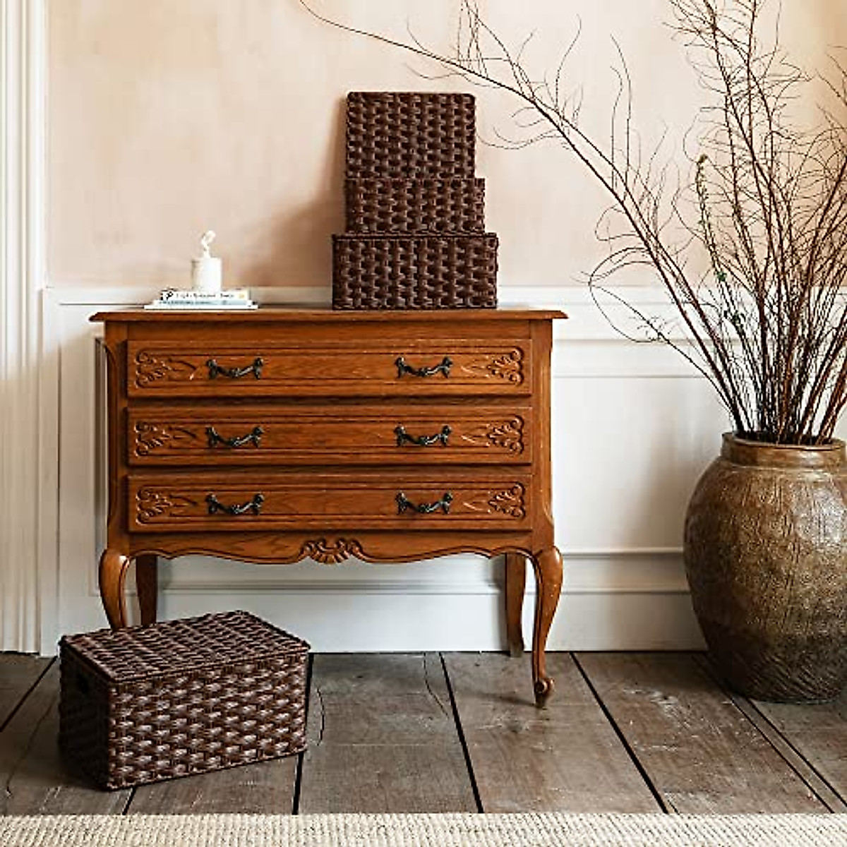 GRANNY SAYS Bundle of 3-Pack Wicker Shelf Baskets for Organizing & 1-Pack Rectangle Wicker Basket