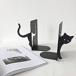 Metal Cat Bookends Cute Decorative,Book Ends for Shelves,Desktop Organize Heavy Books,Cat Lover Gifts for Women (Black)