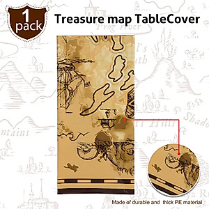 Irenare Pirate Party Tablecloth Treasure Map Tablecover Plastic Island Treasure Table Covers Pirate Nautical Party Supplies for Treasure Theme Birthday Party Decoration, 54 x 108 Inches (1 Piece)