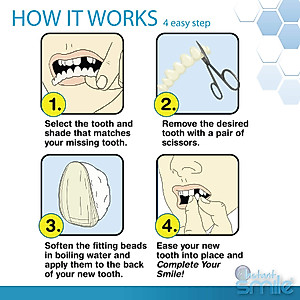Instant Smile Complete Your Smile Tooth Replacement Kit with 3 Pack Fitting Beads