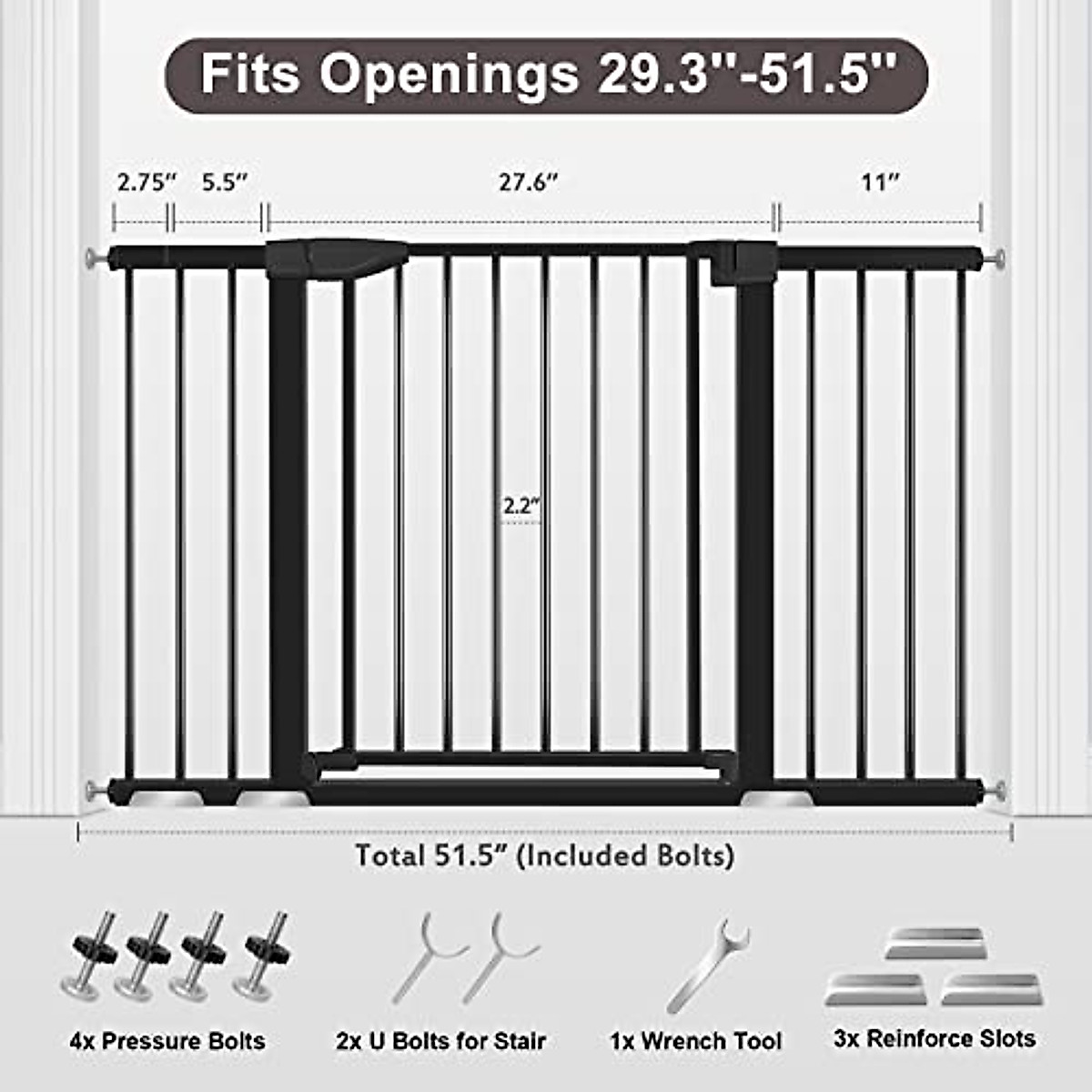 Yacul 29.3"-51.5" Stair Gate Black & Foldable Baby Playpen with Carry Bag, Lightweight Play Pen for Babies and Toddlers Easy to Assemble or Disassemble, 59x47x28 Inches