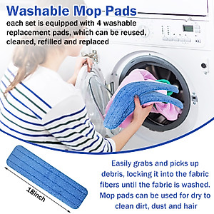 Uiifan 2 Set 18" Microfiber Mop Floor Cleaning System, Flat Mop for Hardwood Floors Commercial Mop Bulk Wet and Dust Mop with Extendable Handle, Reusable Mop Pads, Household Cleaning Tools