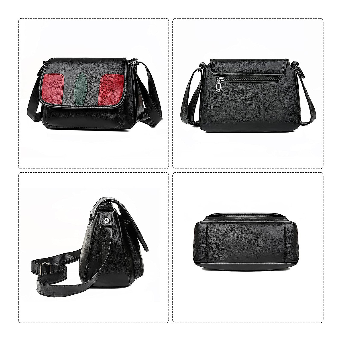 Oichy Shoulder Handbags for Women Lightweight Purses and Handbags PU Leather Crossbody Bags Fashion Messenger Bags (Black)