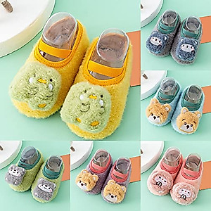 Lykmera Autumn Winter Boys Girls Children Socks Shoes Non Slip Indoor Floor Sports Shoes Warm Comfortable Short Plush Shoes (Green, 12-18 Months)