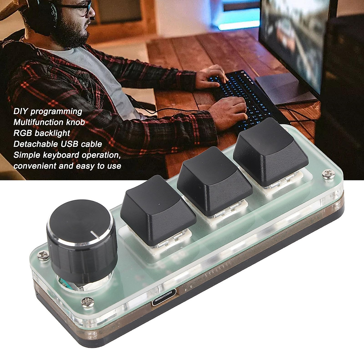 Dpofirs OSU Keypad Gaming Keyboard, 3 Key Hot Swap Game Keyboards USB RGB Mechanical Keypad with 3 Programmable Keys for DIY Programming Gaming