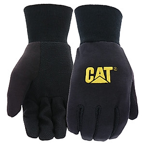 Cat® CAT015400L Cotton Jersey Work Gloves – Black, Large, Breathable, Gunn-Cut PVC Micro Dot Palm Gloves with Knit Wrists