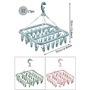 COFDDS Clothes Drying Hanger with 32 Clips and Drip Foldable Hanging Rack,Plastic Hanging Drying Rack for Clothes Underwear Socks (Blue)