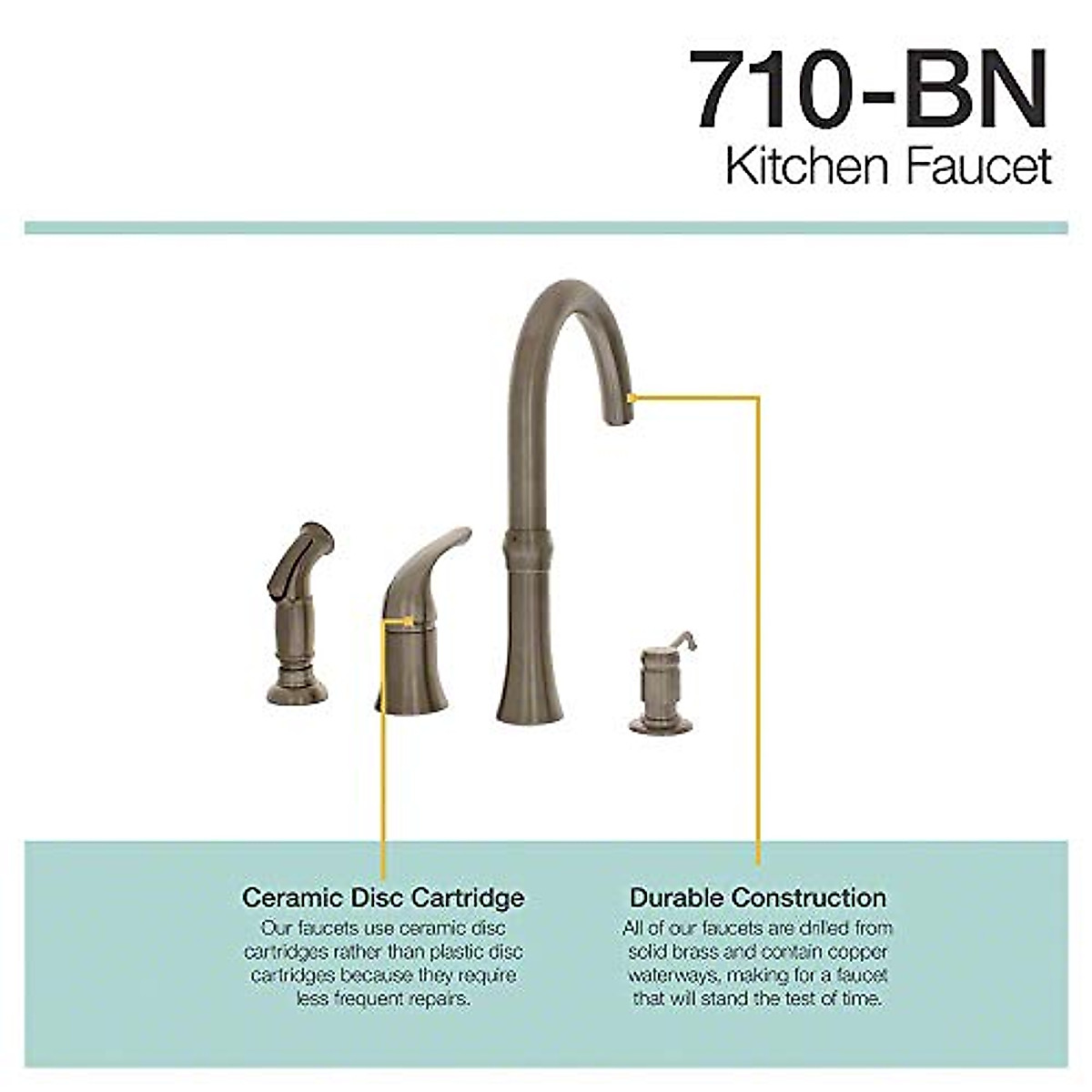 MR Direct 710-bn Brushed Nickel 4-Hole Single-Handle Standard Kitchen Faucet with Side Spray and Soap Dispenser