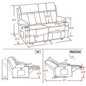 MCombo 61" Power Loveseat Recliner, Electric Reclining Loveseat Sofa with Heat and Vibration, Cup Holders, USB Charge Port for Living Room Faux Leather 6075 (Cream White, Loveseat Recliner)