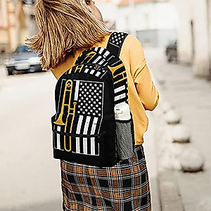 United States Flag Trombone Laptop & Tablet Backpack Study Hall Shoulder Bag Travel Daypack
