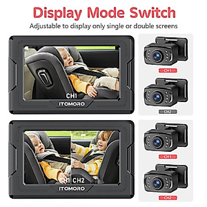 Itomoro Baby Car Camera HD 1080P Dual-Channel Display Car Baby Camera with 2 IR Night Vision Camera, Easily Install 4.3'' Car Camera for Baby with Crystal Clear Wide View for Rear Facing Seat