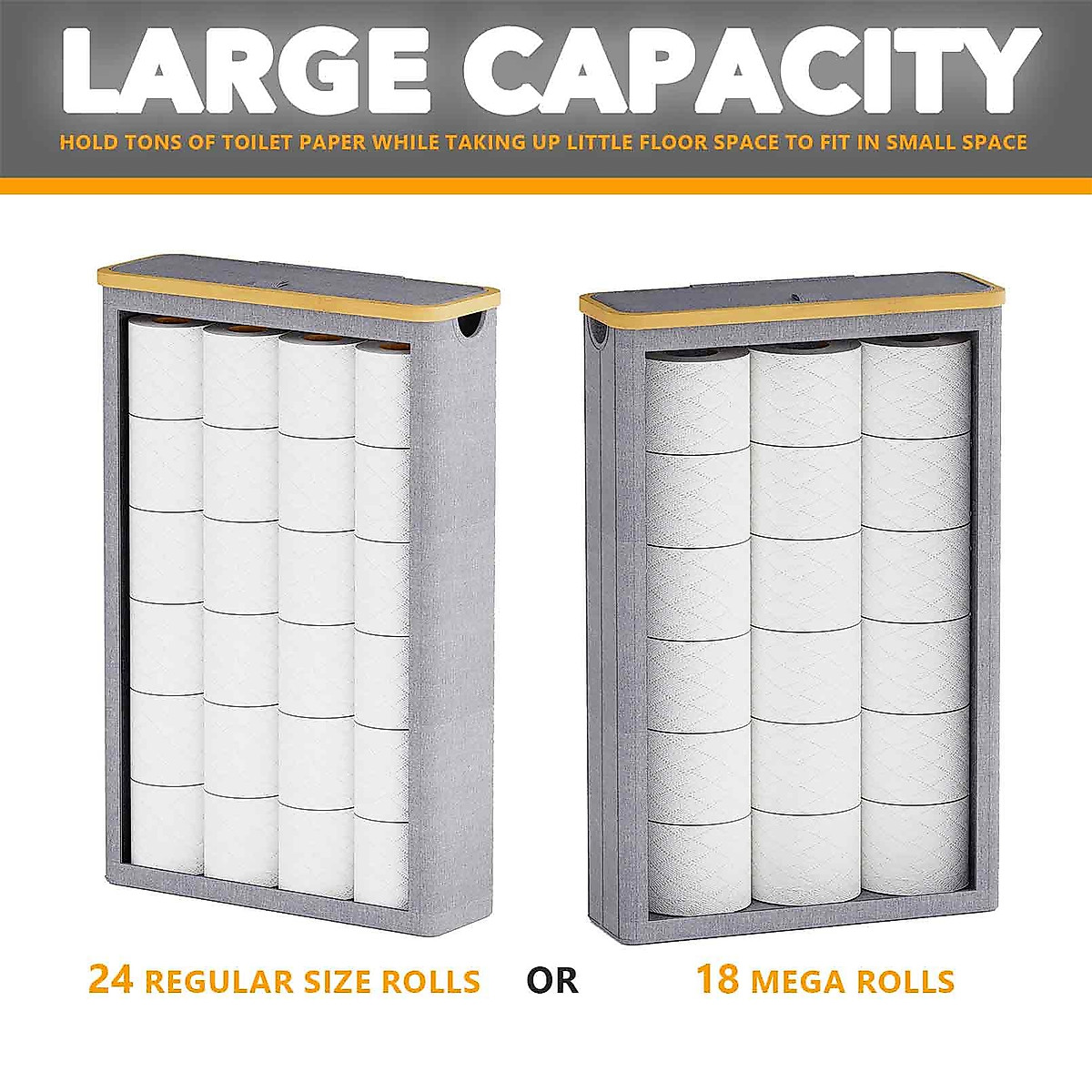 SpaceAid Extra Large Toilet Paper Storage with Lid, Hold up to 24 Regular Rolls or 18 Mega Rolls, Slim Toilet Paper Basket Holder Bin Container, Bathroom Accessories Organizer, Grey