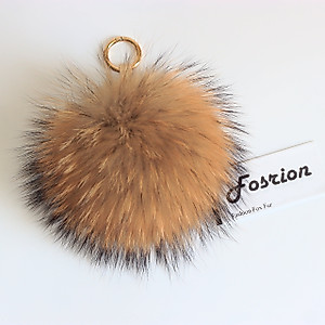 Fosrion 6.3" Diameter Big Raccoon Fur Pom Ball for Shoes Boots Hat Handbag Charms DIY Snap Button or Clasp (Clasp, Natural)