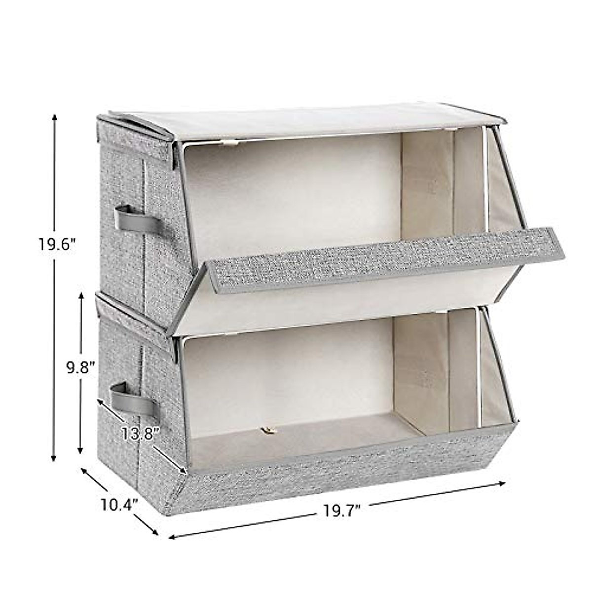 SONGMICS Stackable Storage Bins, Set of 2 Fabric Storage Boxes with Lids, with Magnetic Closures, Lid Can Stay Open after Stacking, ‎19.7 x 13.8 x 9.8 Inches, Light Gray URLB03GY