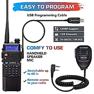 youRUSH Ham Radio Tactical Set - 4pack UV-5RUSH 8W 2Way Radio with 3800mAh and 2800mAh Batteries, Foldable Tactical Antenna, PTT Speaker Mic, USB Charger, Chirp Program Cable Compatible with Baofeng