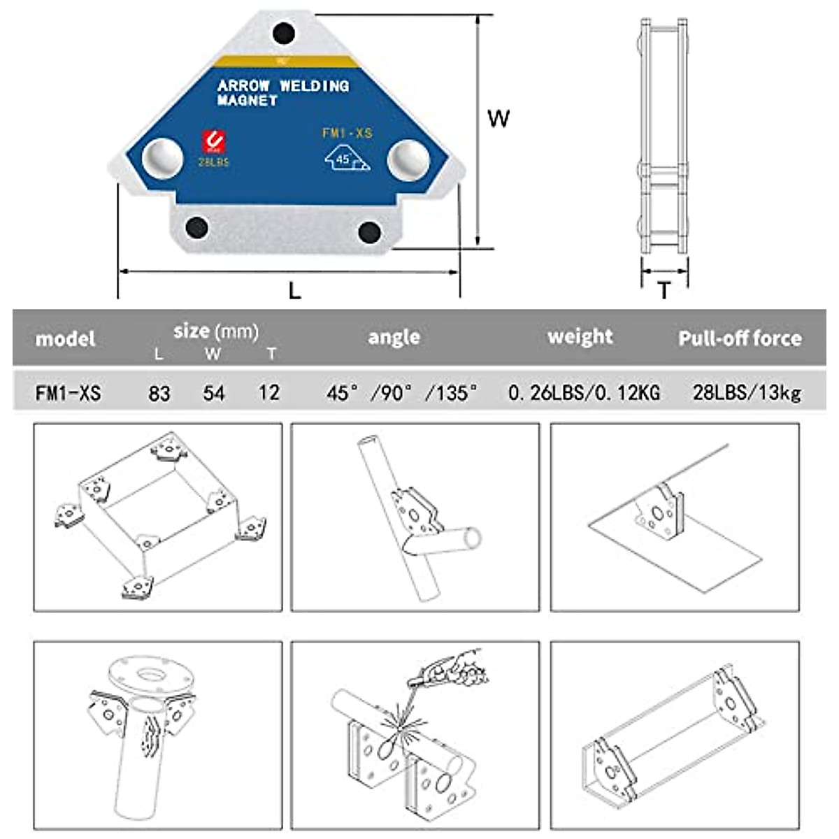 4 Pcs 3" 28 lbs Welding Magnets Strength Strong Welding Magnetic Clamps Arrow Holder Metal Working Mig Tools and Equipment 45, 90, 135 Degree Angle Magnet1