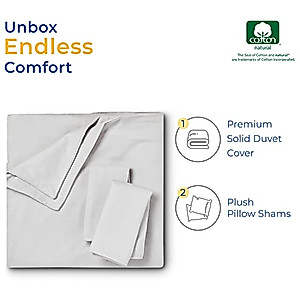 THREAD SPREAD Queen/Full Duvet Cover, 600 Thread Count Sateen 3Pc Egyptian Cotton Duvet Cover Set, 100% Pure Cotton Comforter Cover, 2 Pillow Shams, Zipper Closure, 7 Corner Ties - (Silver)