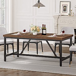 YITAHOME 70.8" Large Kitchen Dining Room Table for 6-8 People, Rustic Brown Farmhouse Industrial Wood Style Rectangle Apartment Dinning Room Dinette Tables for Eating Dinner